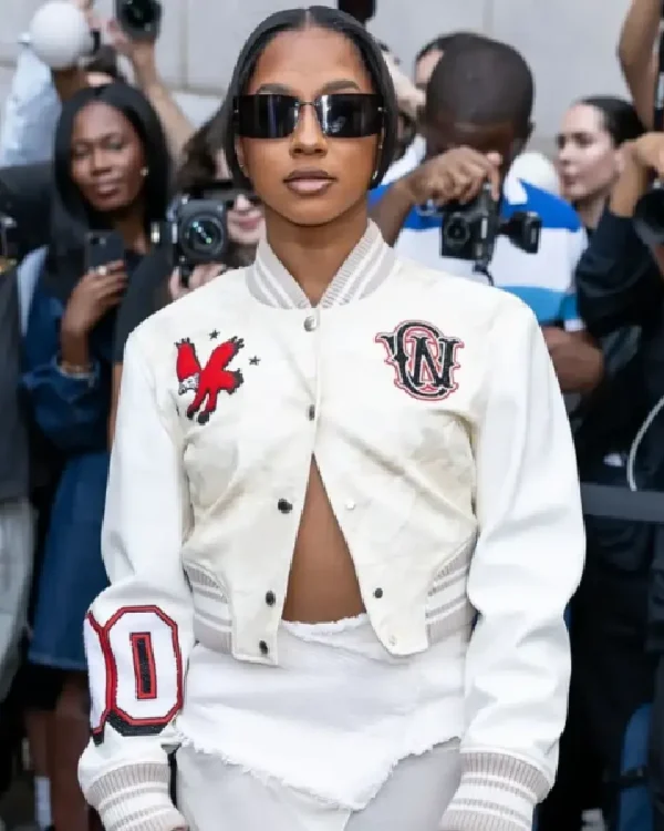 Jordan Chiles Off-White Fashion Show Varsity Jacket - Jacket Craze