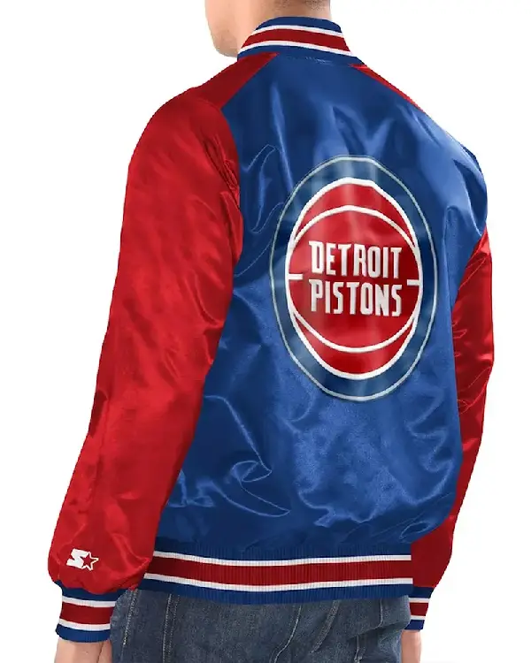 Royal/Red Detroit Pistons Renegade Varsity Satin Jacket - Jacket Craze