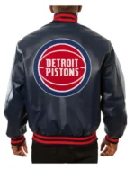 Varsity Detroit Pistons Navy Blue Leather Jacket - Jacket Craze